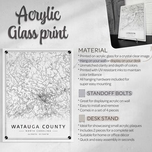 Watauga County NC Street Map Print | Acrylic Glass Watauga County Map ...