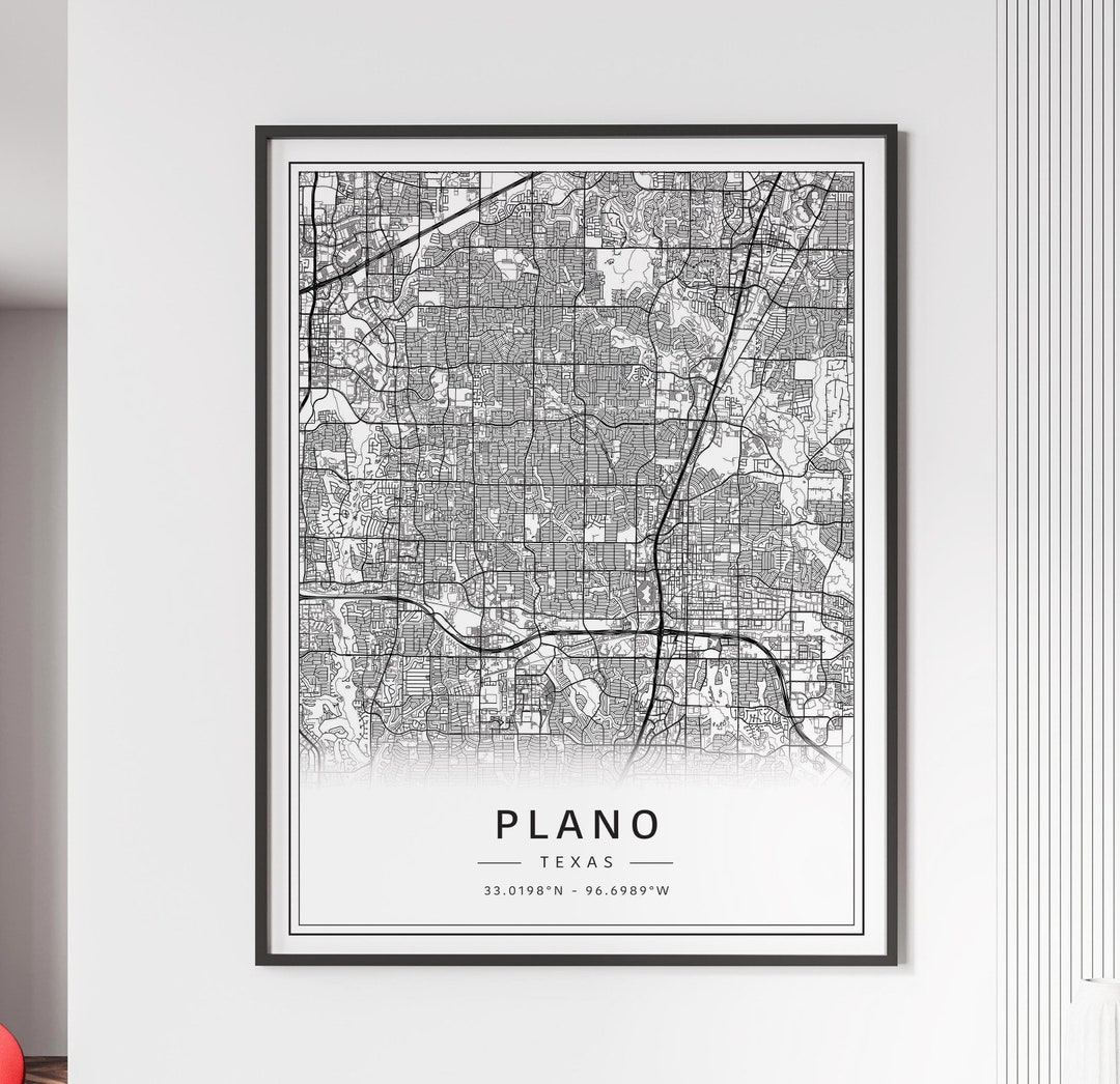 Plano Texas Street Map Print | Acrylic Glass Plano City Map Print ...