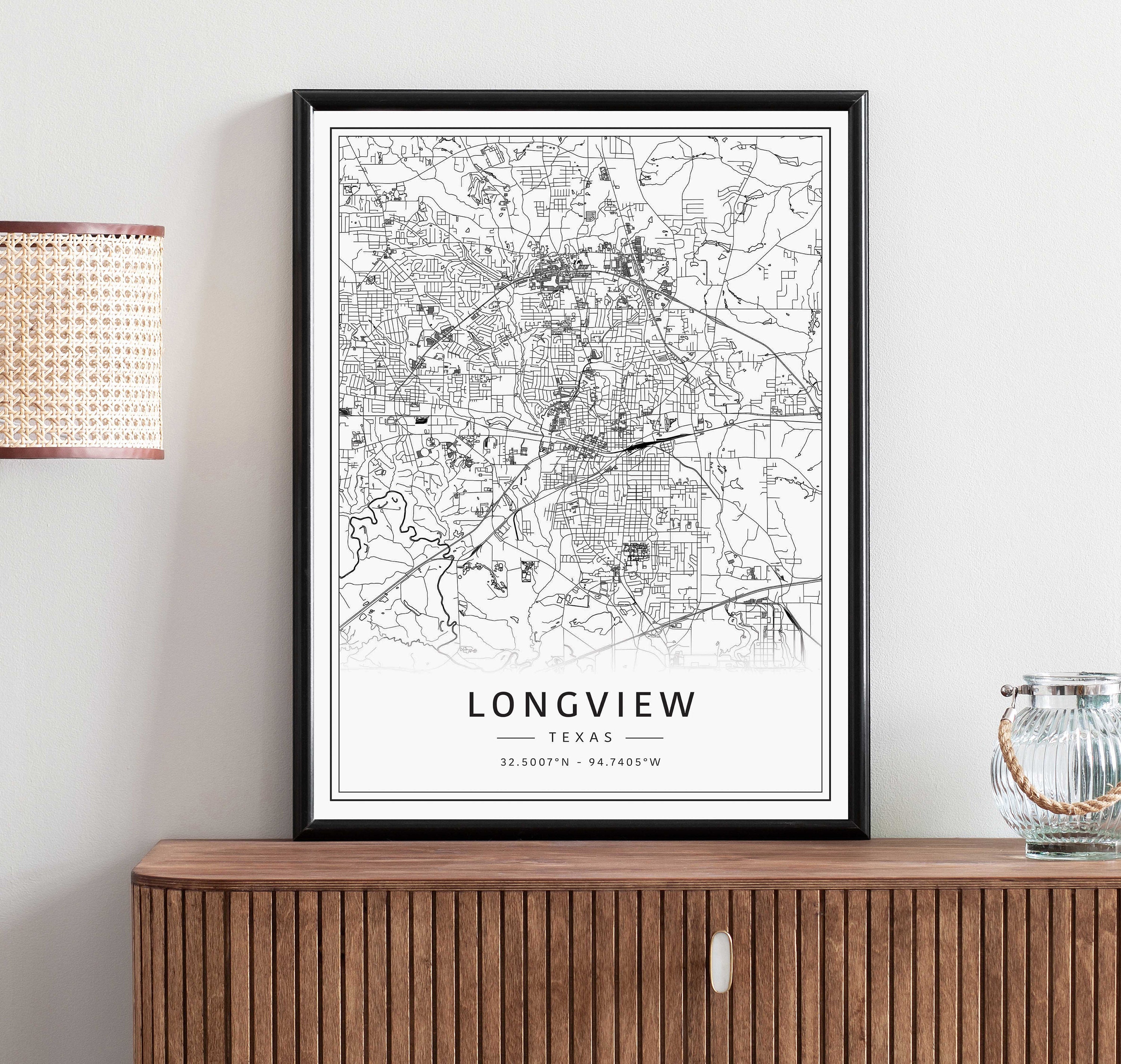 Longview TX Street Map Print Acrylic Longview City Map Print Canvas ...
