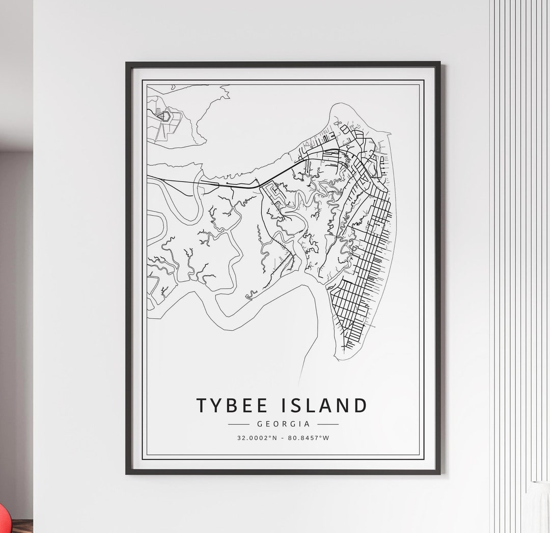 Tybee Island GA Street Map Print | Acrylic Tybee Island Map Print ...