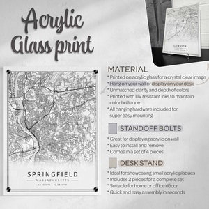 Springfield MA Street Map Print | Acrylic Glass Springfield City Map ...