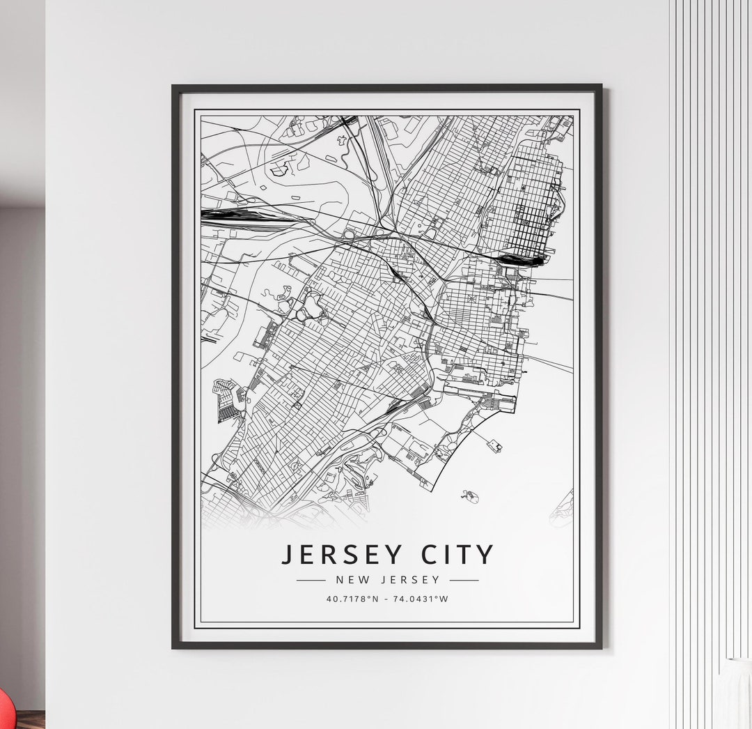 Jersey City NJ Street Map Print | Acrylic Glass Jersey City Map Print ...