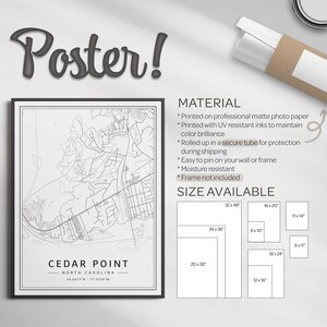 Cedar Point NC Street Map Print | Acrylic Glass Cedar Point City Map ...