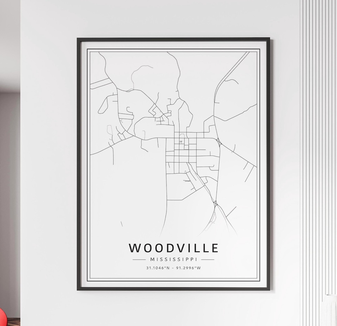 Woodville Mississippi Street Map Print | Acrylic Glass Woodville Map ...