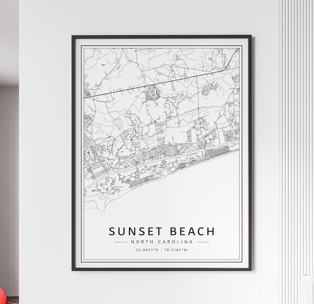 Sunset Beach NC Street Map Print | Acrylic Glass Sunset Beach City Map ...