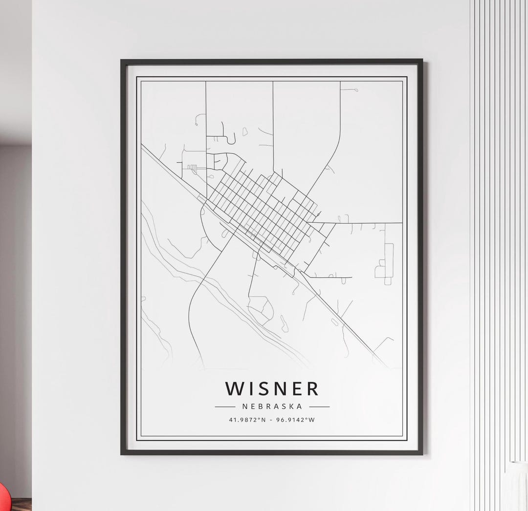 Wisner Nebraska Street Map Print | Acrylic Glass Nebraska City Map ...