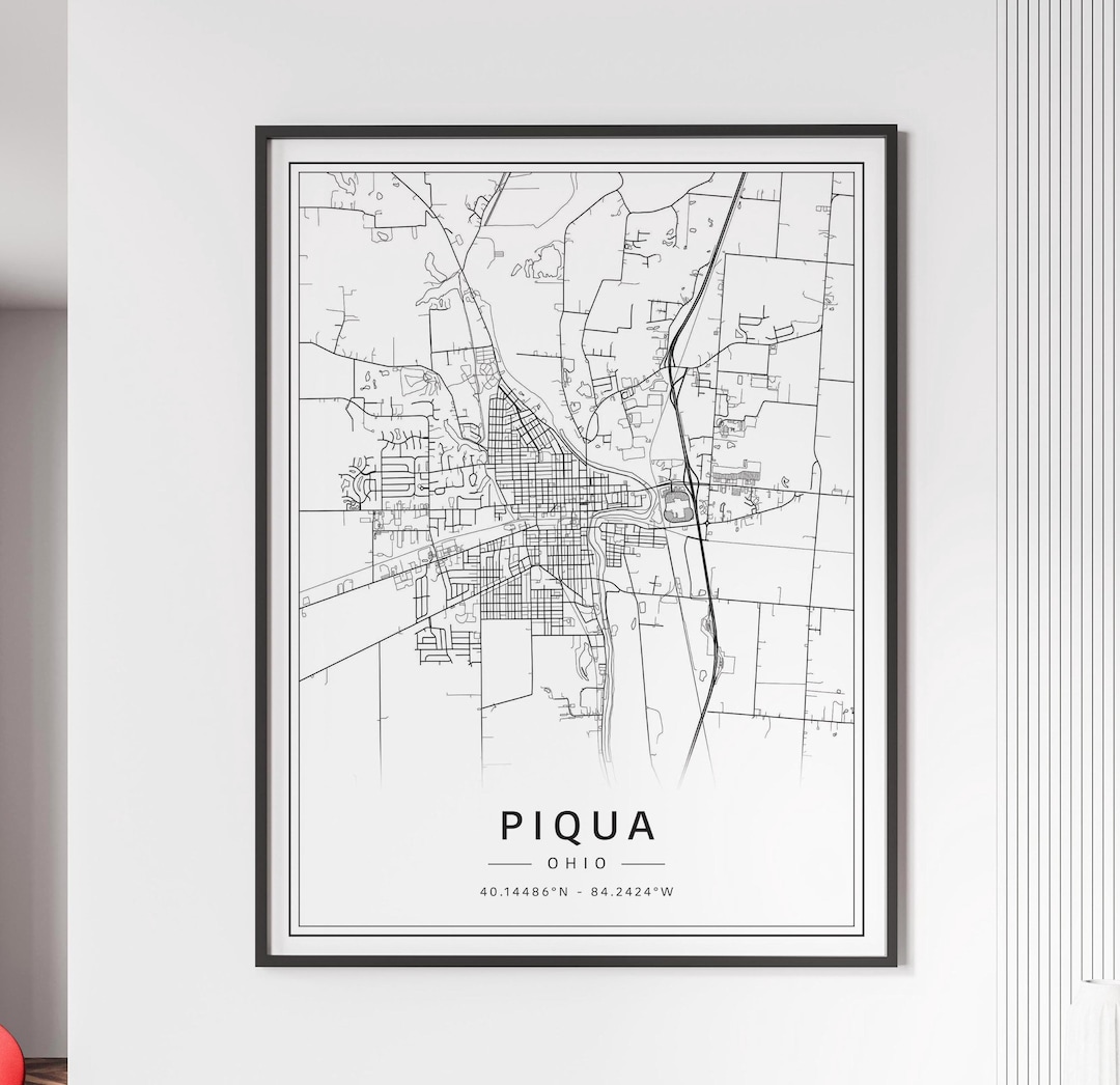 Piqua Ohio Street Map Print | Acrylic Glass Piqua City Map Print ...