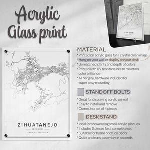 Zihuatanejo Mexico Street Map Print | Acrylic Glass Zihuatanejo City ...
