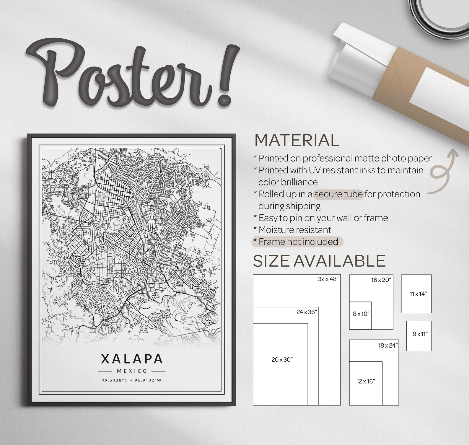 Xalapa Mexico Street Map Print | Acrylic Glass Xalapa City Map Print ...