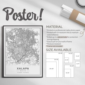 Xalapa Mexico Street Map Print | Acrylic Glass Xalapa City Map Print ...