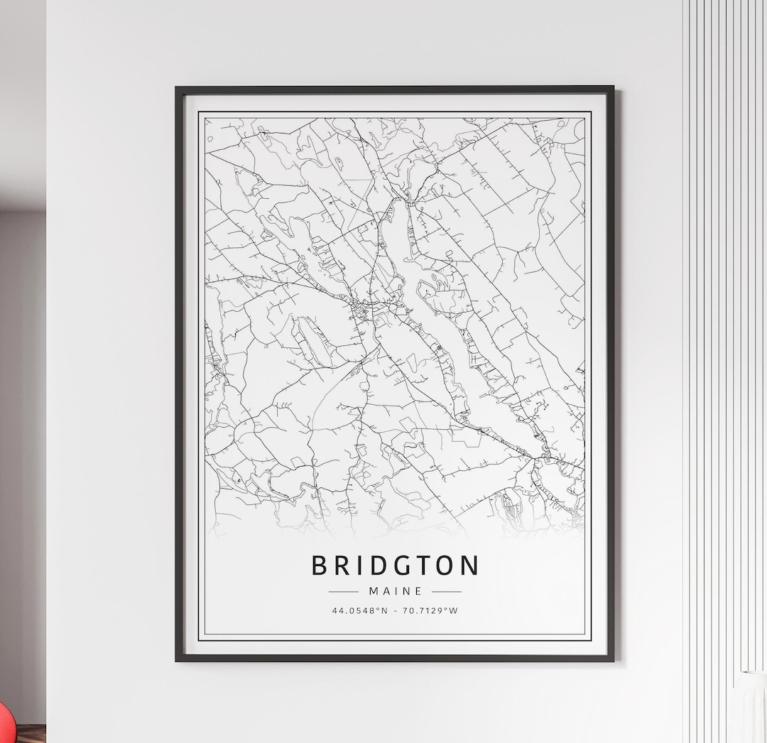 Bridgton Maine Street Map Print | Acrylic Glass Bridgton Map Print ...