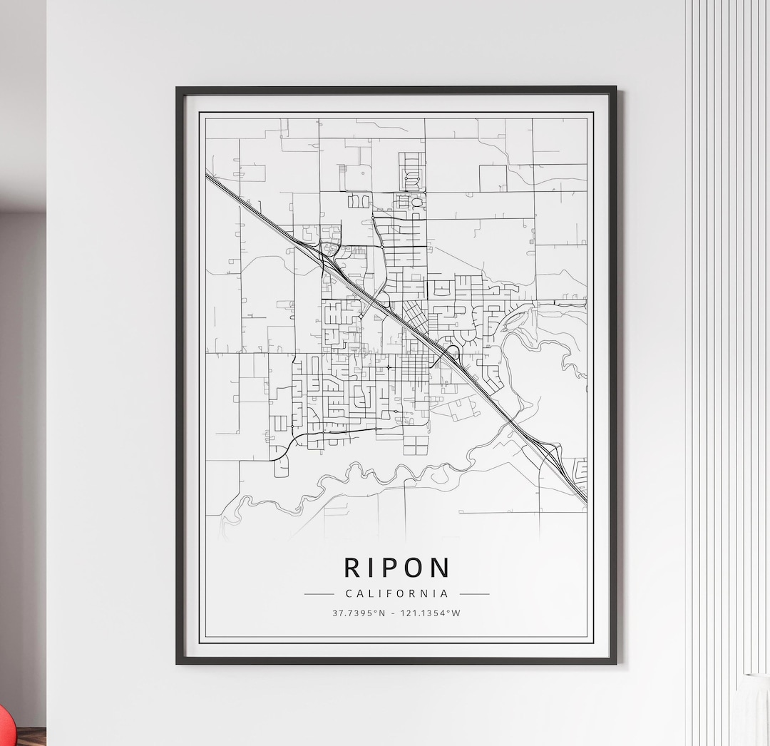 Ripon California Street Map Print Acrylic Glass Ripon City Map Print ...