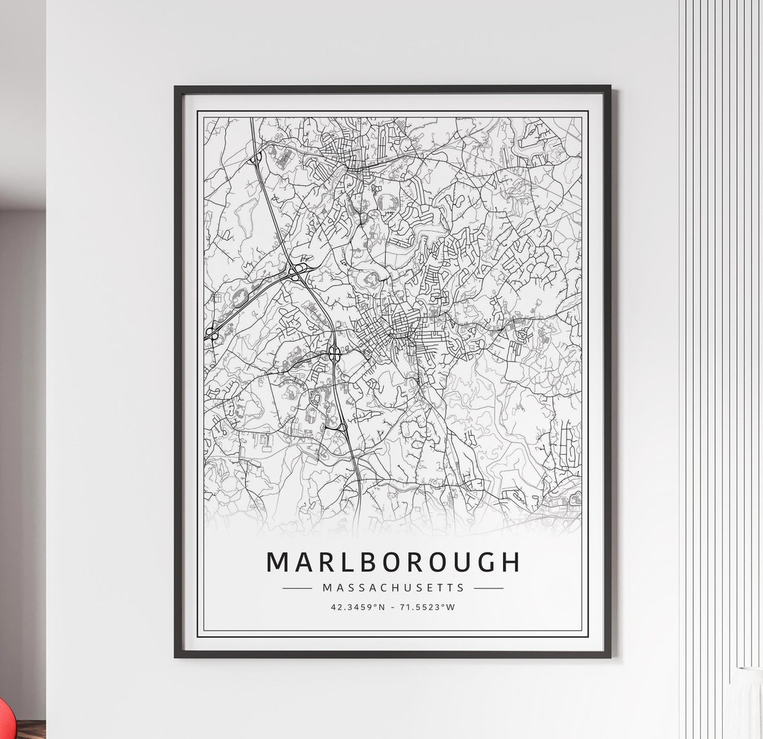Marlborough MA Street Map Print | Acrylic Glass Marlborough City Map ...