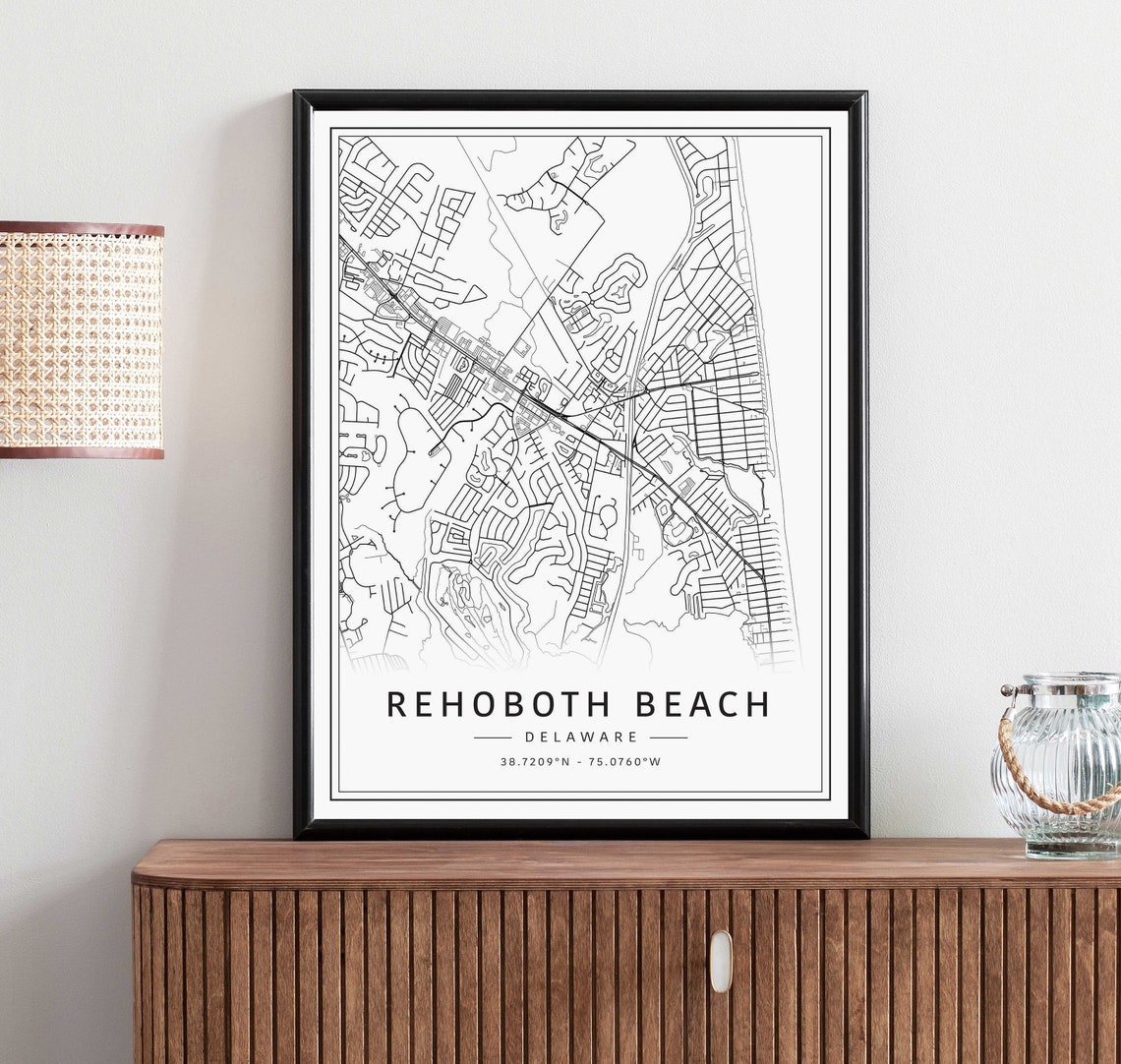 Rehoboth Beach DE Street Map Print | Acrylic Rehoboth Beach Map Print ...