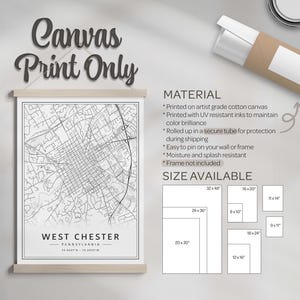 West Chester PA Street Map Print | Acrylic Glass West Chester Map Print ...