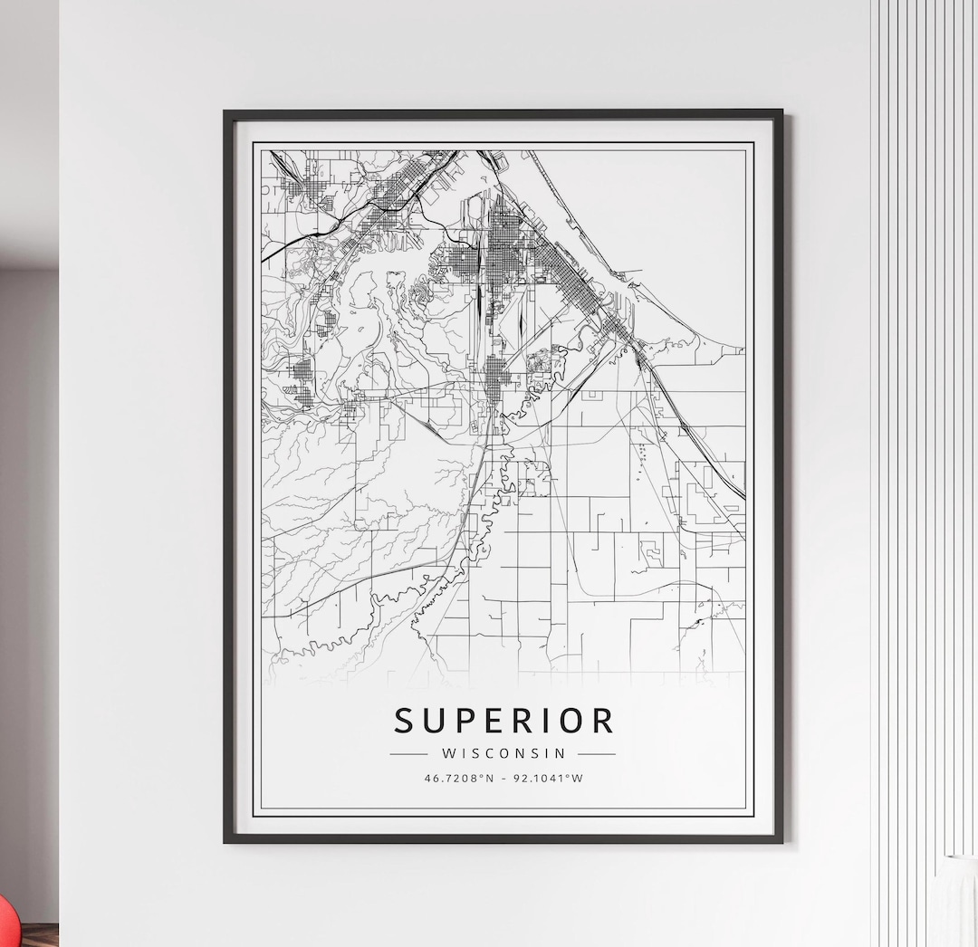 Superior Wisconsin Street Map Print | Acrylic Glass Superior City Map ...