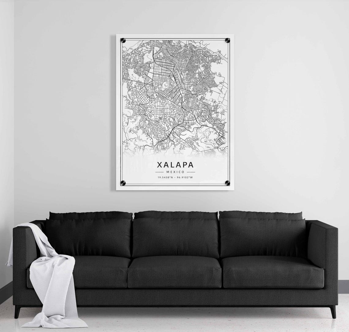 Xalapa Mexico Street Map Print | Acrylic Glass Xalapa City Map Print ...