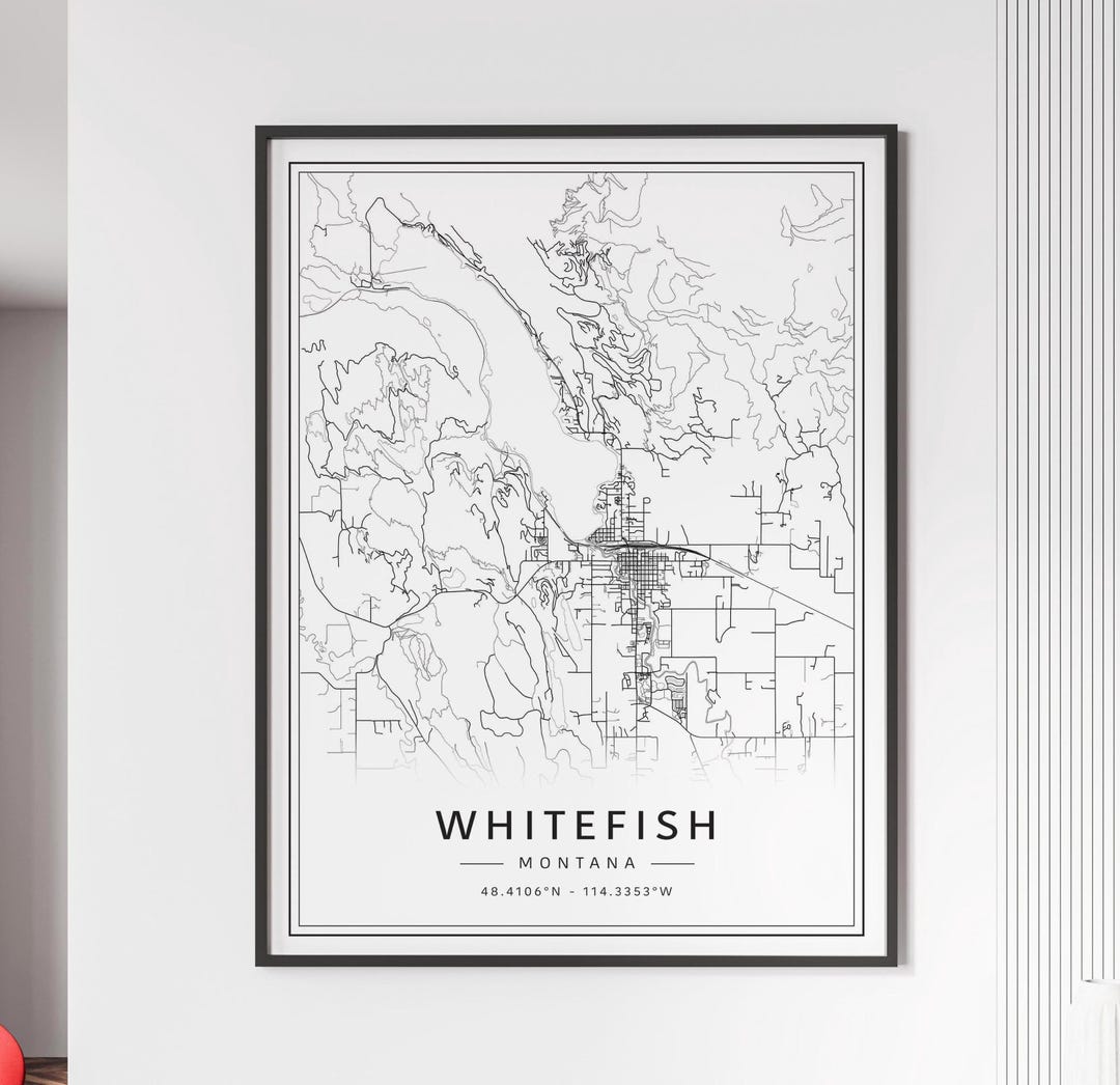 Whitefish Montana Street Map Print | Acrylic Glass Whitefish City Map ...