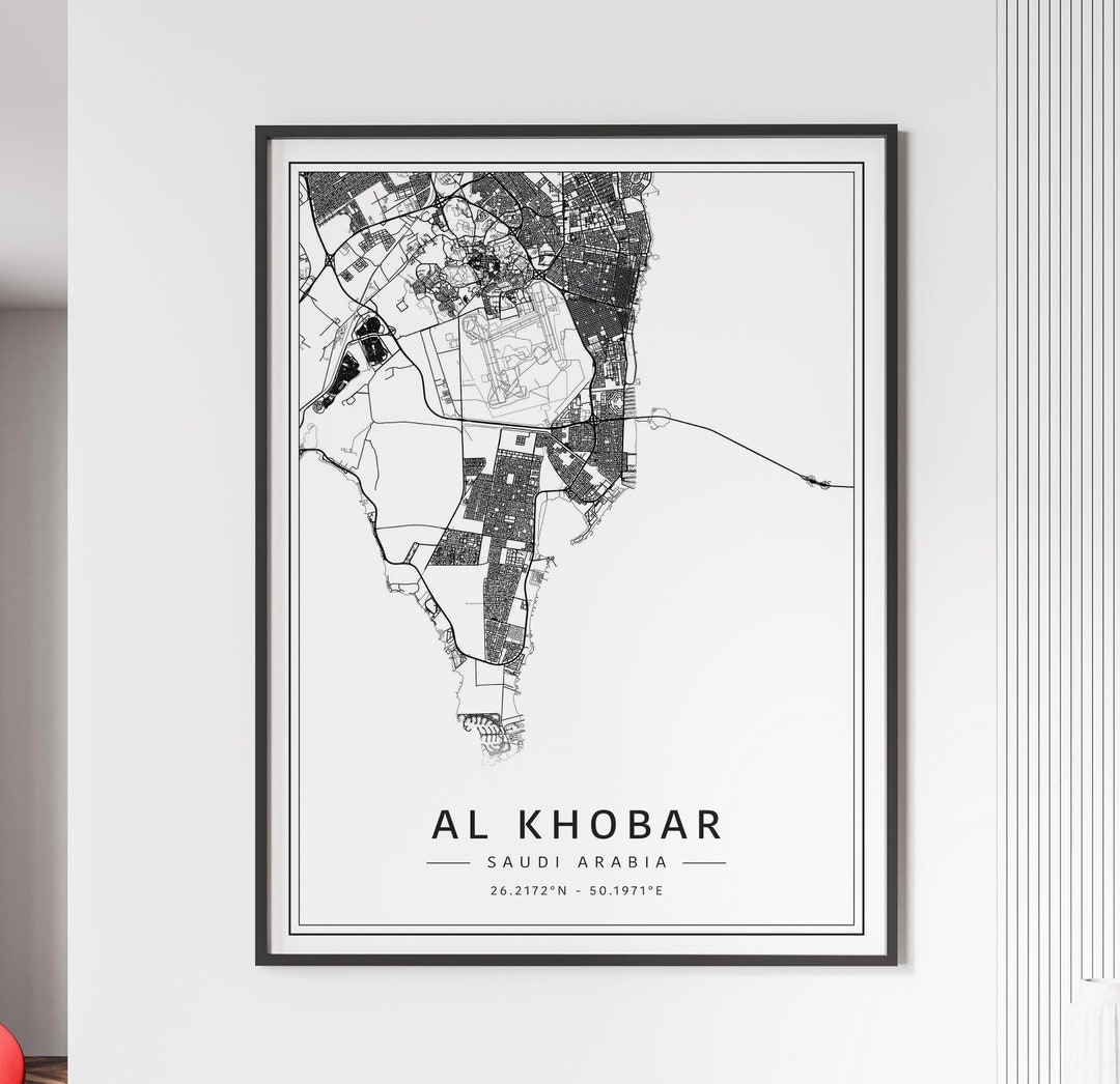 Al Khobar Street Map Print Acrylic Glass Al Khobar City Map Print ...