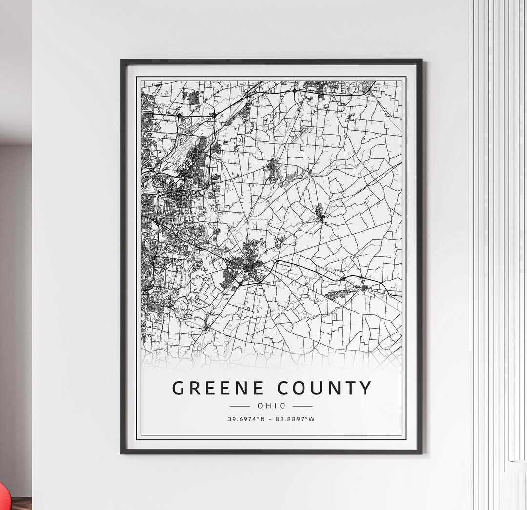 Greene County OH Street Map Print | Acrylic Glass Greene County Map ...