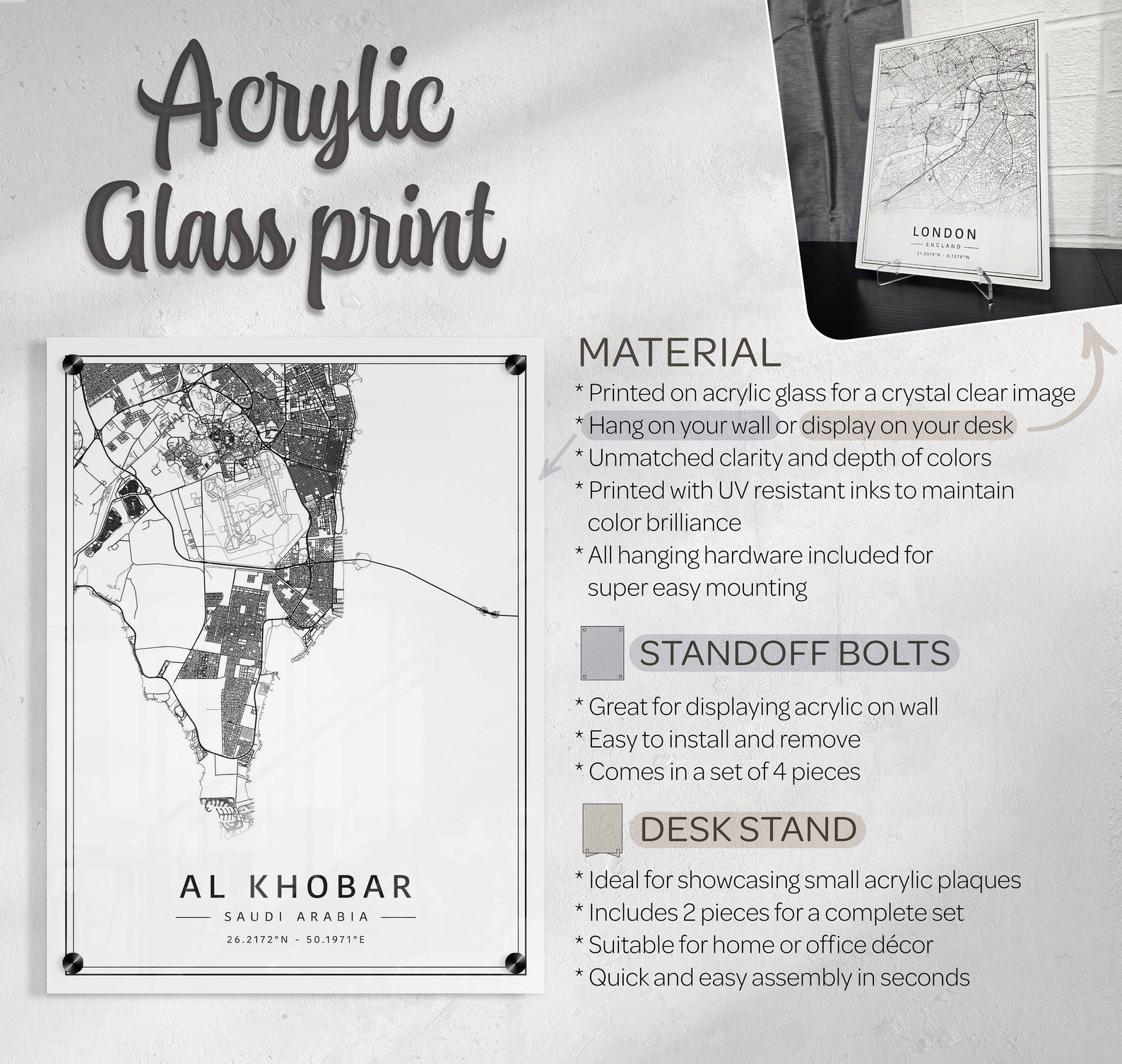 Al Khobar Street Map Print Acrylic Glass Al Khobar City Map Print ...