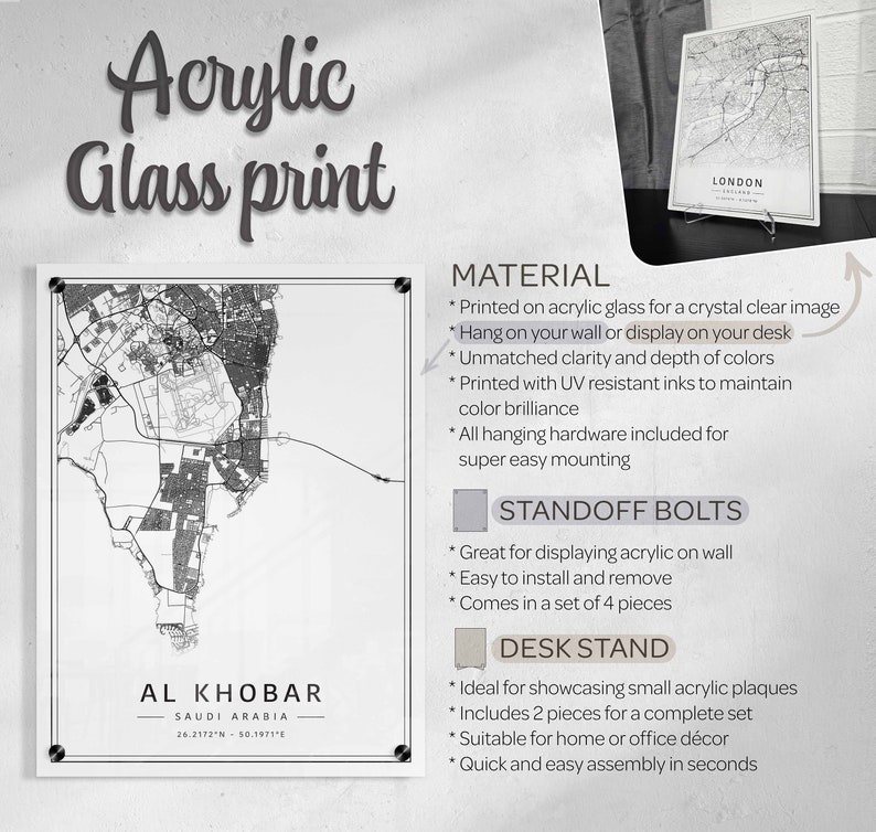 Al Khobar Street Map Print Acrylic Glass Al Khobar City Map Print ...