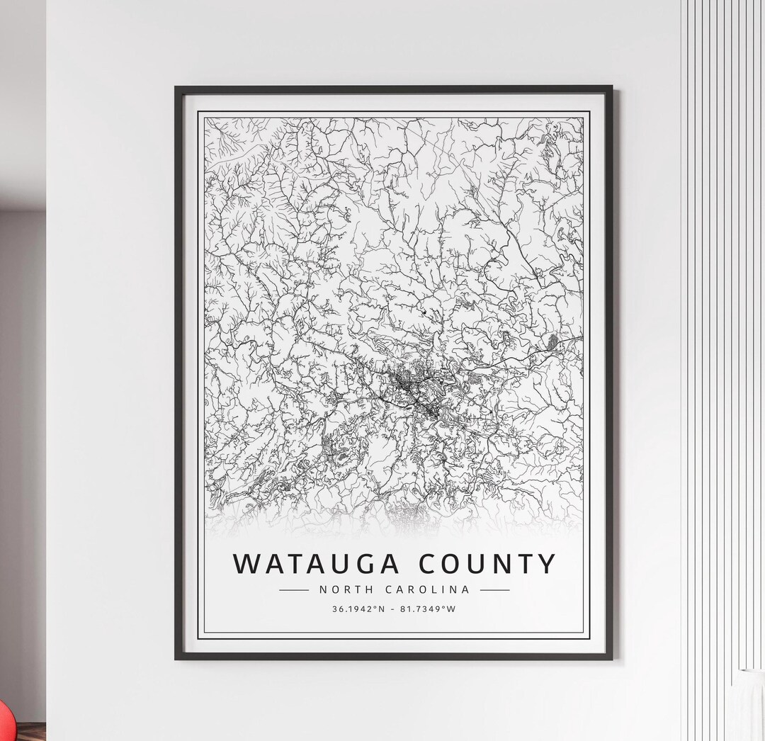 Watauga County NC Street Map Print | Acrylic Glass Watauga County Map ...