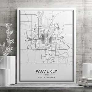 Waverly Iowa Street Map Print | Acrylic Waverly City Map Print | Canvas ...