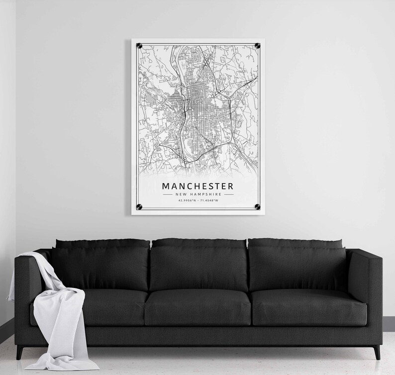 Manchester NH Street Map Print Acrylic Glass Manchester Map Print ...