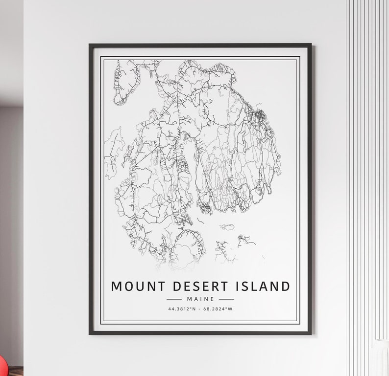 Mount Desert Island Street Map Acrylic Glass Mount Desert Island Map ...