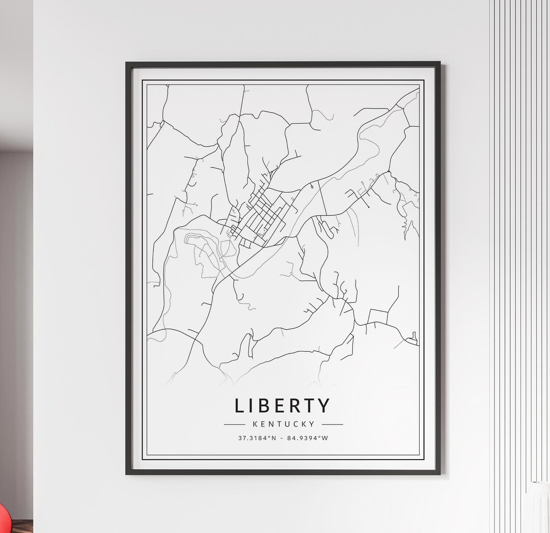 Liberty KY Street Map Print | Acrylic Liberty City Map Print | Canvas ...