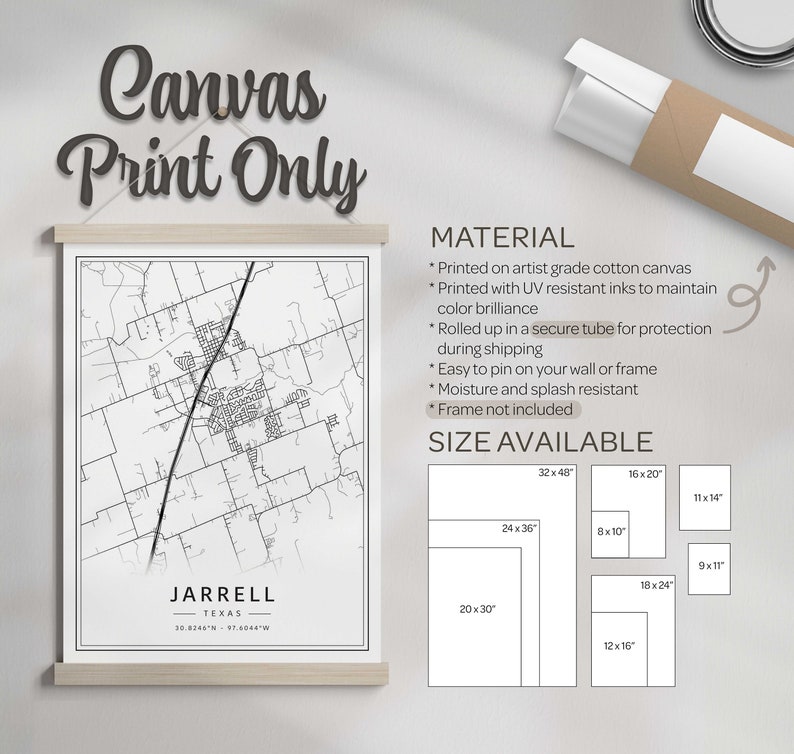Jarrell Texas Street Map Print Acrylic Jarrell City Map Print Canvas ...