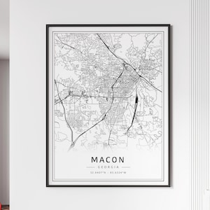 Macon GA Street Map Print | Acrylic Macon City Map Print | Canvas Macon ...