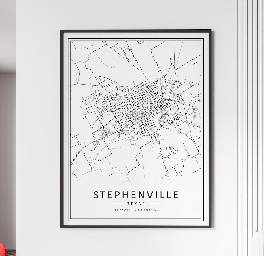 Stephenville TX Street Map Print | Acrylic Stephenville City Map Print ...