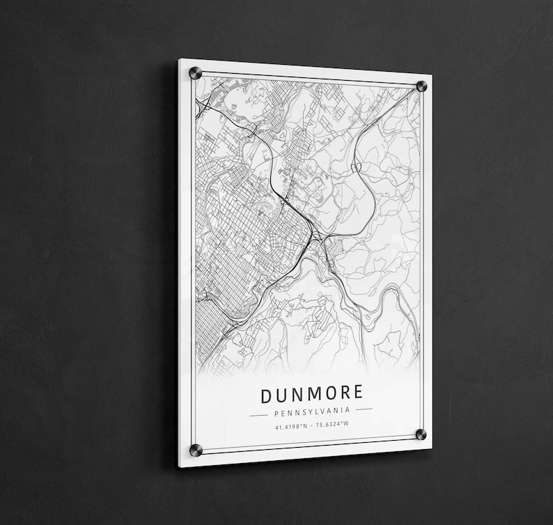 Dunmore PA Street Map Print | Acrylic Glass Dunmore Map Print | Canvas ...