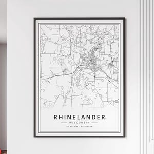 Rhinelander WI Street Map Print | Acrylic Glass Rhinelander City Map ...