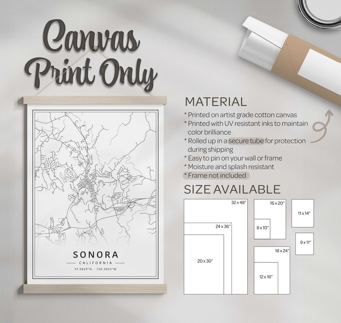 Sonora California Street Map Print Acrylic Glass Sonora City Map Print ...