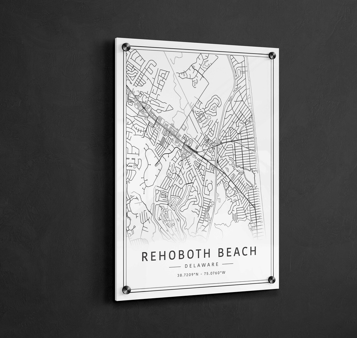 Rehoboth Beach DE Street Map Print | Acrylic Rehoboth Beach Map Print ...