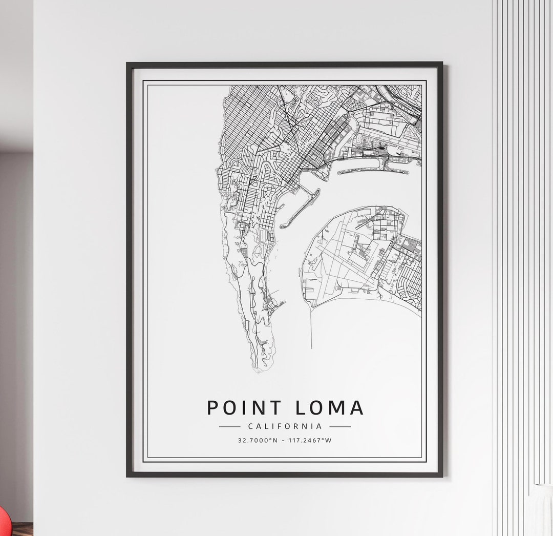 Point Loma CA Street Map Print | Acrylic Glass Point Loma Map Print ...