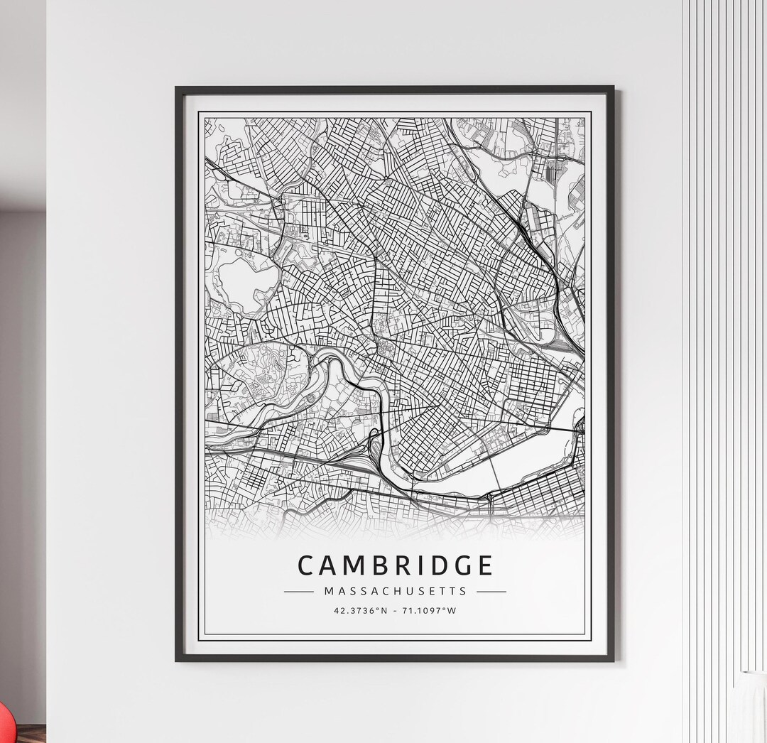 Cambridge MA Street Map Print | Acrylic Glass Cambridge City Map Print ...