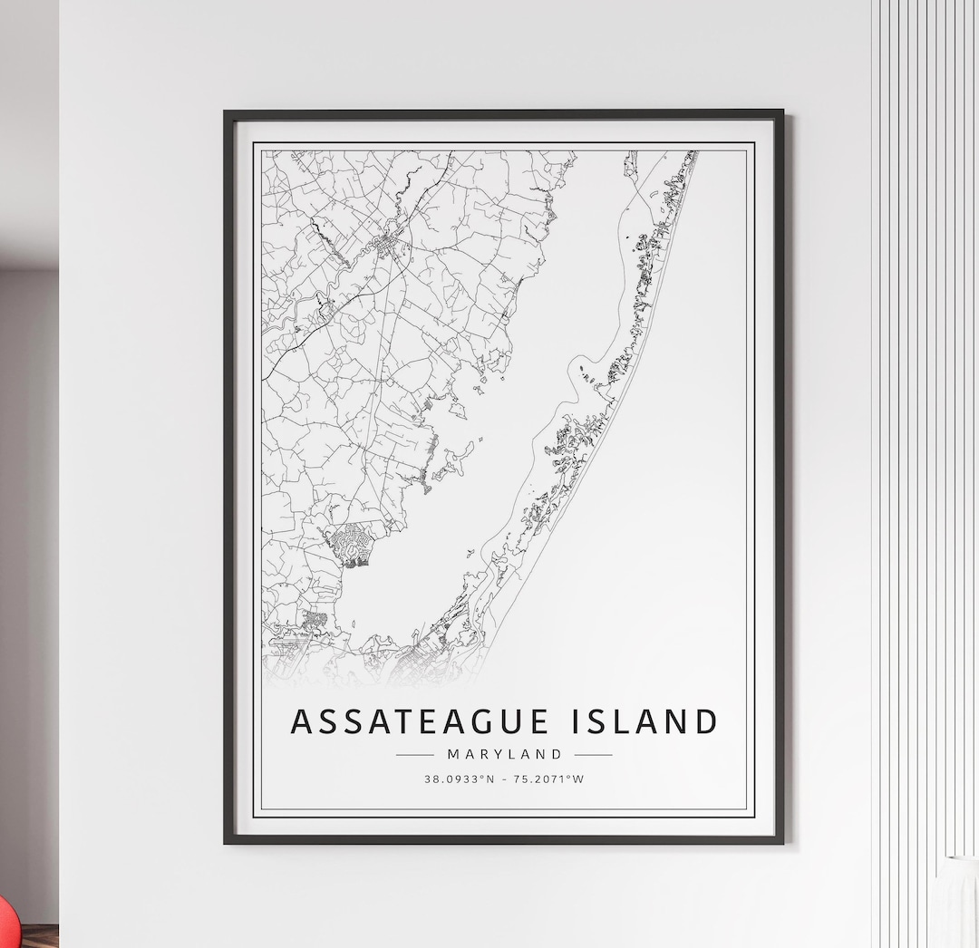 Assateague Island MD Street Map Print | Acrylic Glass Assateague Island ...