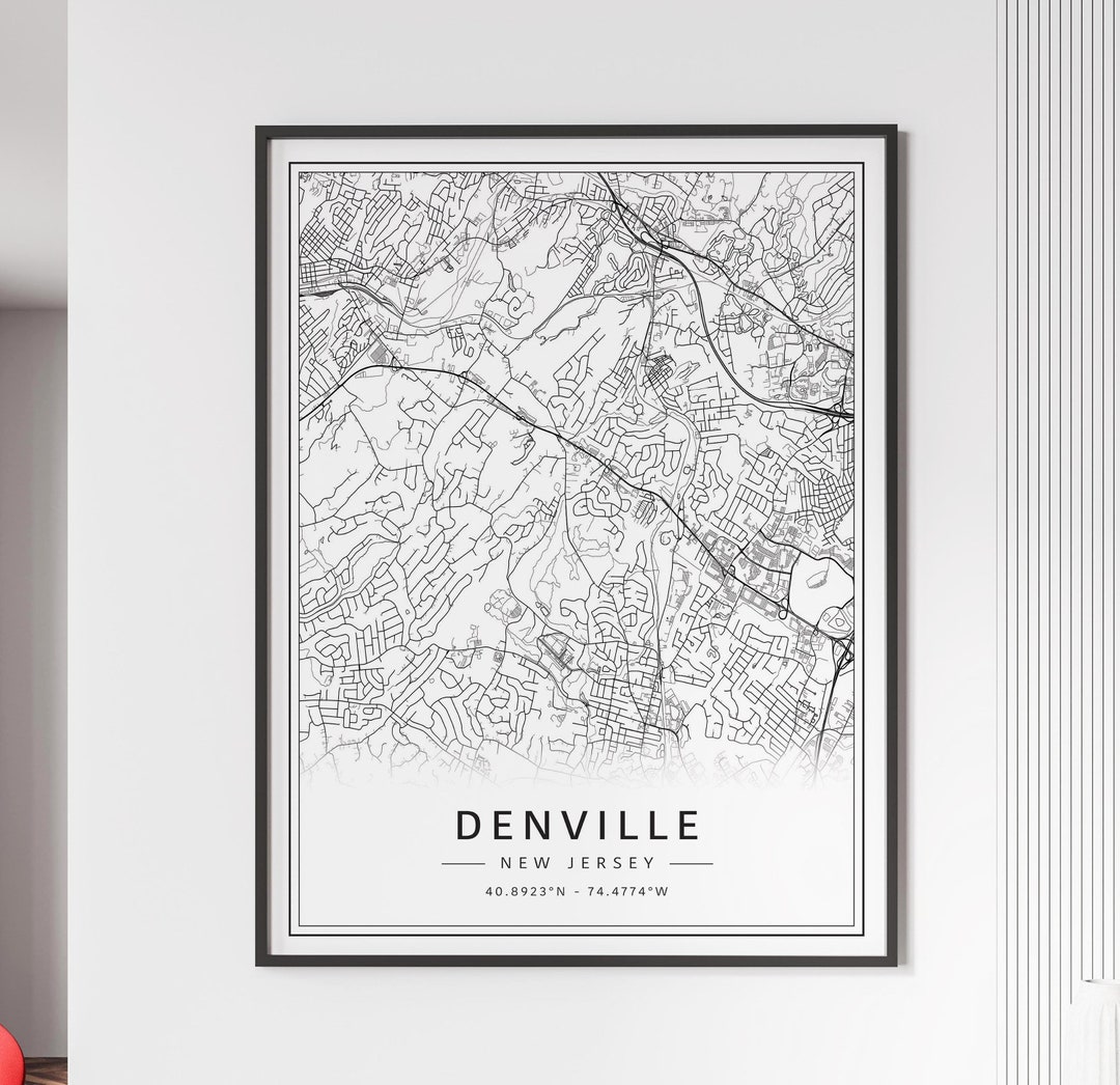 Denville NJ Street Map Print | Acrylic Glass Denville City Map Print ...