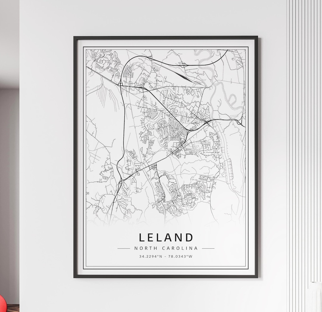 Leland NC Street Map Print | Acrylic Glass Leland City Map Print ...