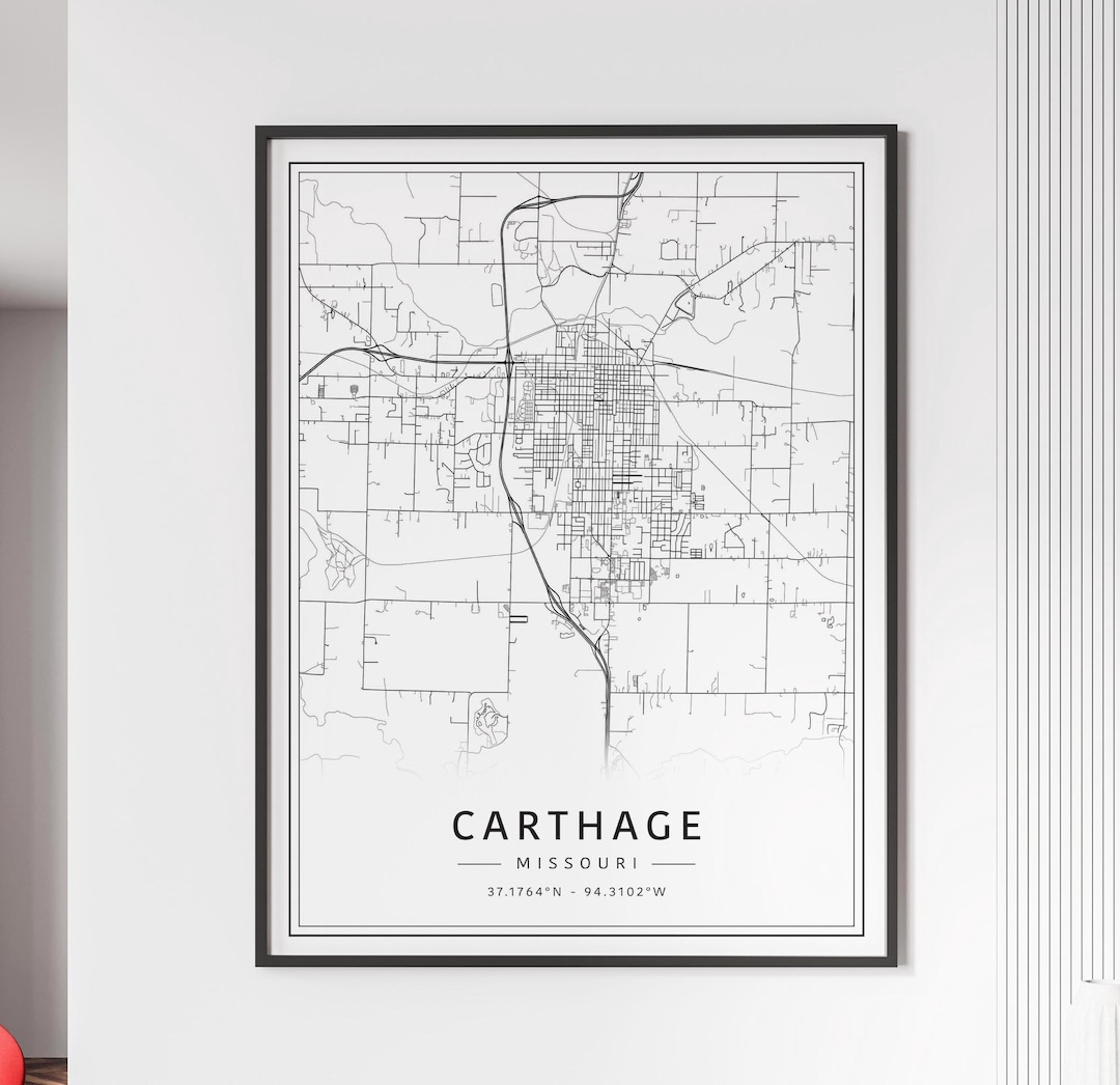 Carthage MO Street Map Print | Acrylic Glass Carthage City Map Print ...