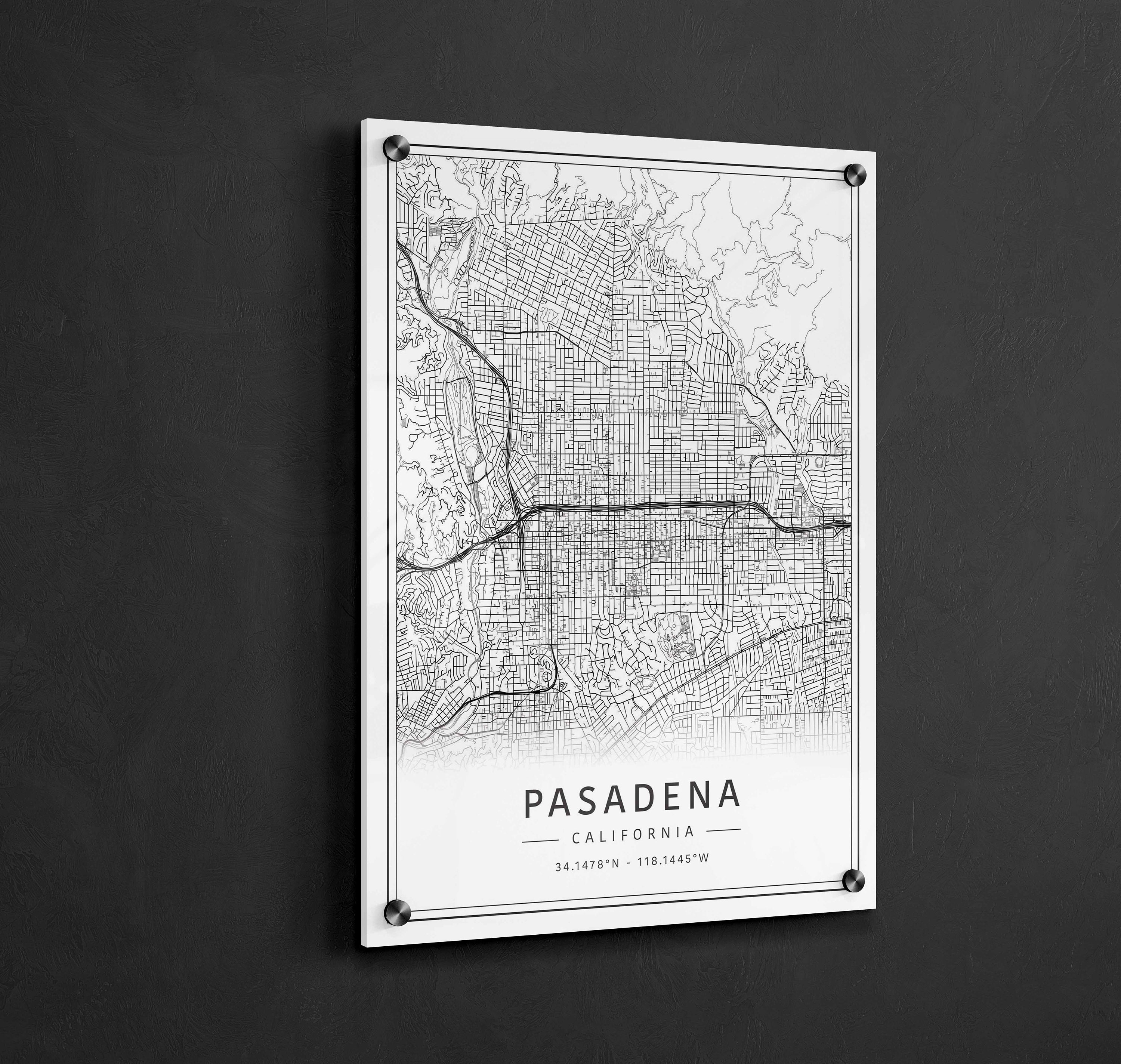 Pasadena California Street Map Print | Acrylic Glass Pasadena Map Print ...