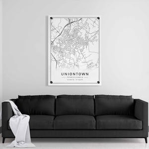 Uniontown PA Street Map Print | Acrylic Glass Uniontown City Map Print ...