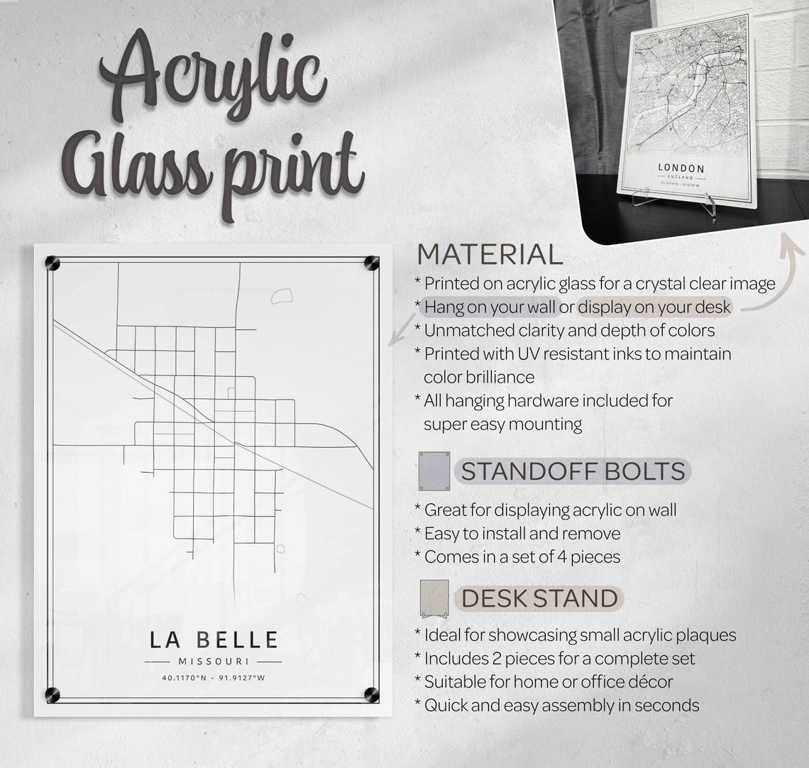 La Belle MO Street Map Print | Acrylic Glass La Belle City Map Print ...