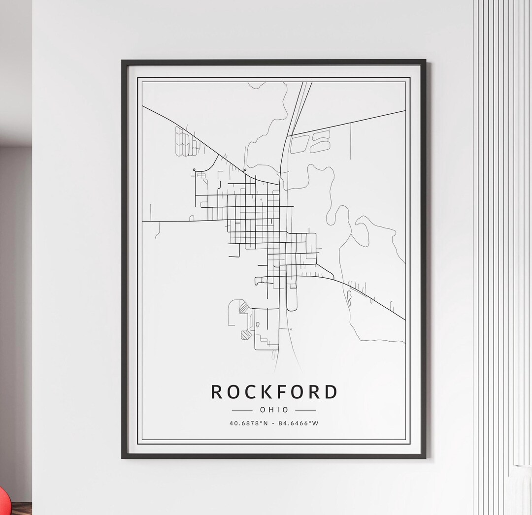 Rockford OH Street Map Print | Acrylic Glass Rockford Map Print ...