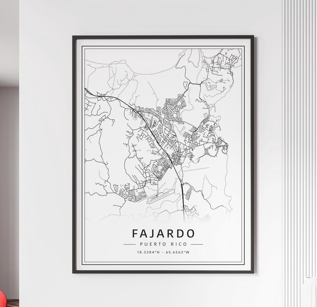 Fajardo PR Street Map Print | Acrylic Glass Fajardo Map Print | Canvas ...