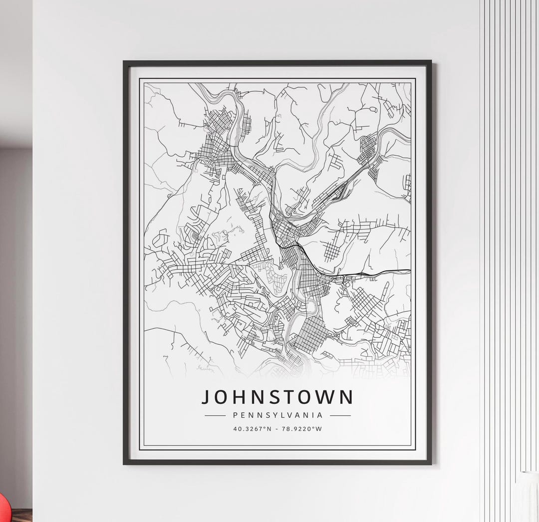 Johnstown PA Street Map Print | Acrylic Glass Johnstown City Map Print ...